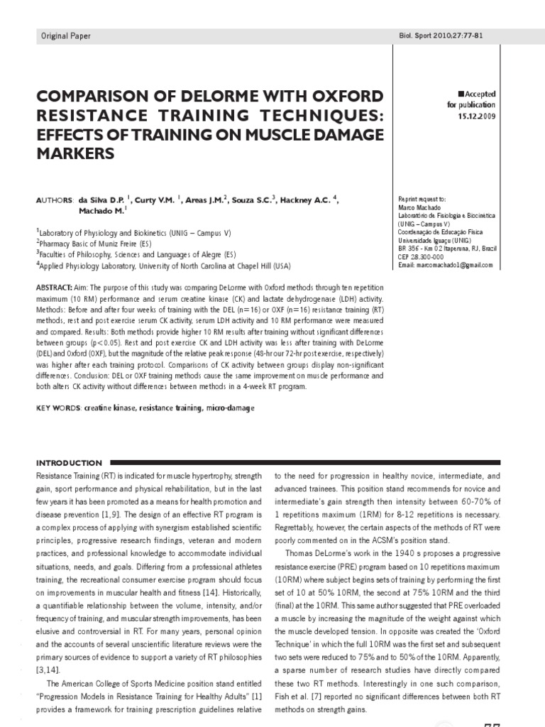Comparison of Delorme & Oxford Resistance Training | PDF | Strength ...