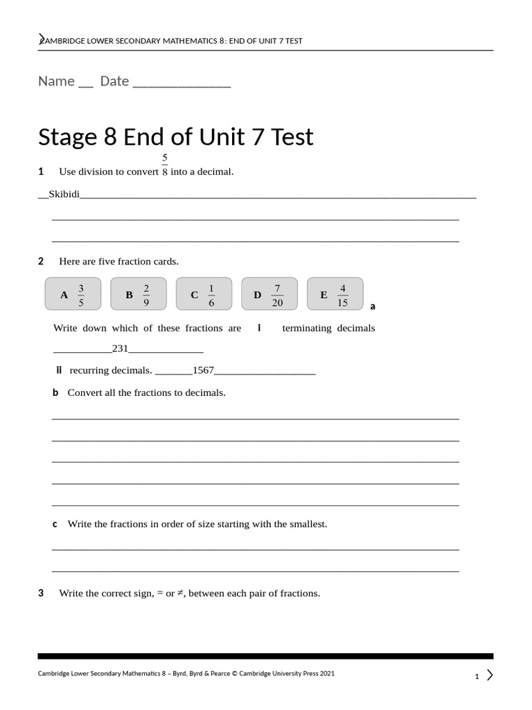 End of Unit 7 exam | PDF | Speed | Numbers