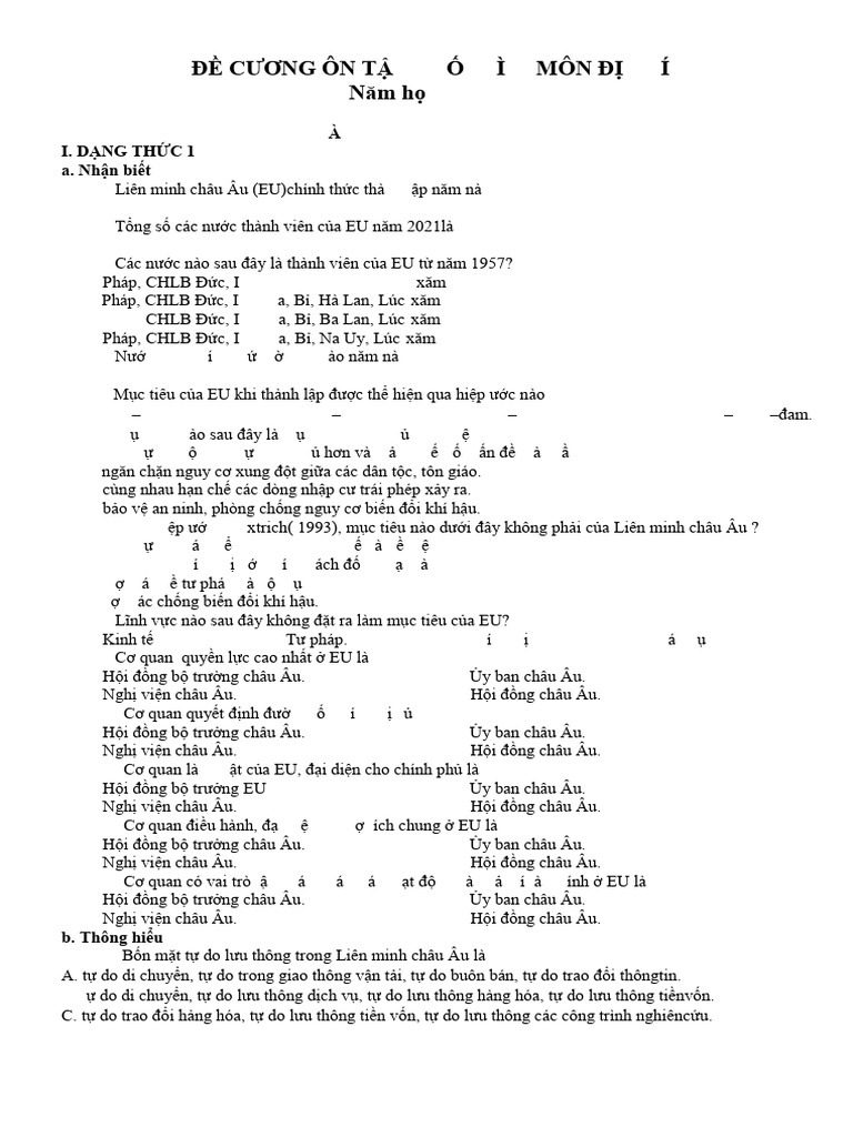 De Cuong on Tap Cuoi Ki i Dia Li 11 | PDF