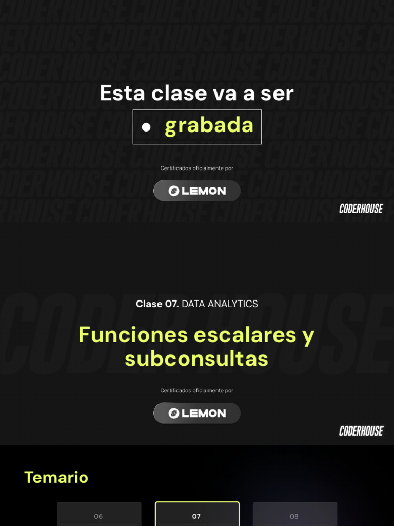 Clase 07 - Funciones Escalares y SubConsultas | PDF | SQL | Software de gestión de datos