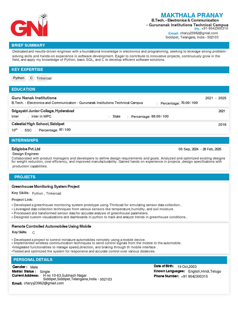 Pranay Resume | PDF | Communication | Computing