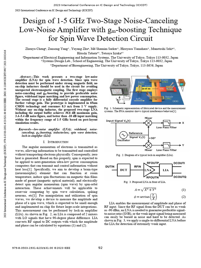Design of 1-5 GHZ Two-Stage Noise-Canceling Low-Noise Amplifier With Gm-Boosting Technique For ...