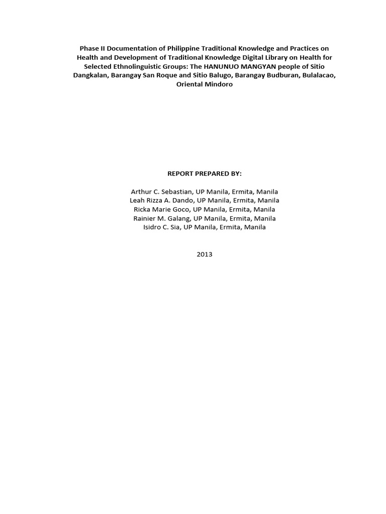 10.5.1.2 Final Report of Hanunuo-Mangyan Oriental Mindoro | PDF ...