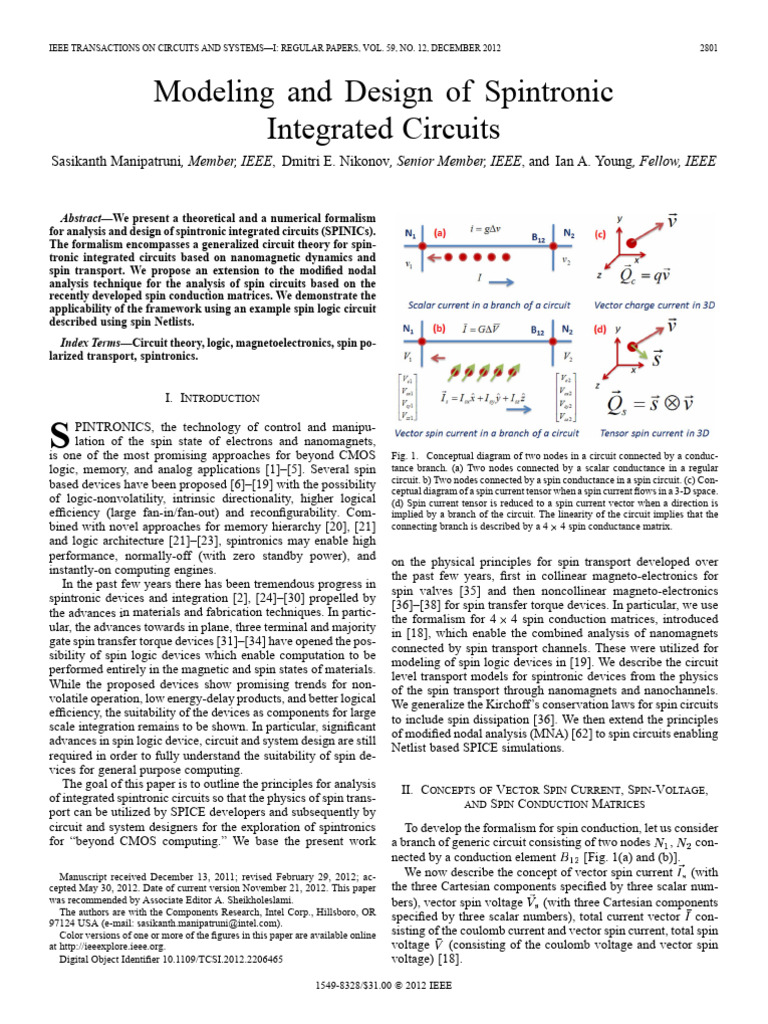 Modeling and Design of Spintronic Integrated Circuits | PDF | Spin (Physics) | Euclidean Vector