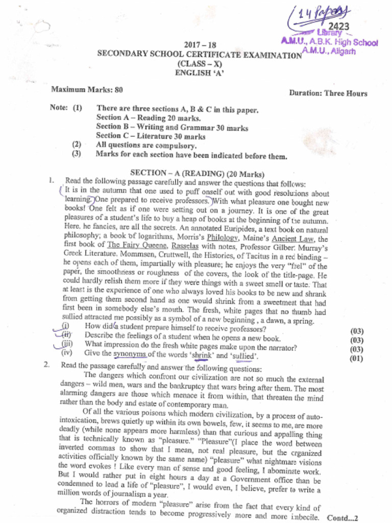 17-18 amu board pyq | PDF