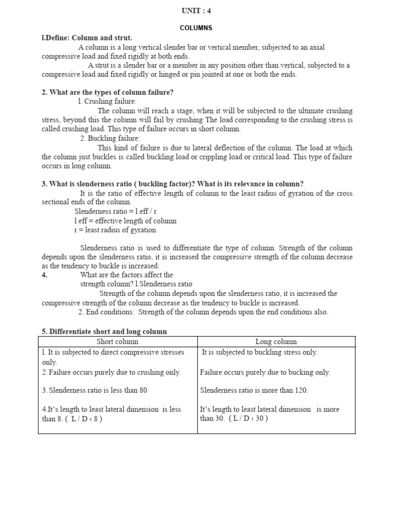 unit-4 two marks | PDF | Buckling | Column unit-4 two marks | PDF | Buckling | Column