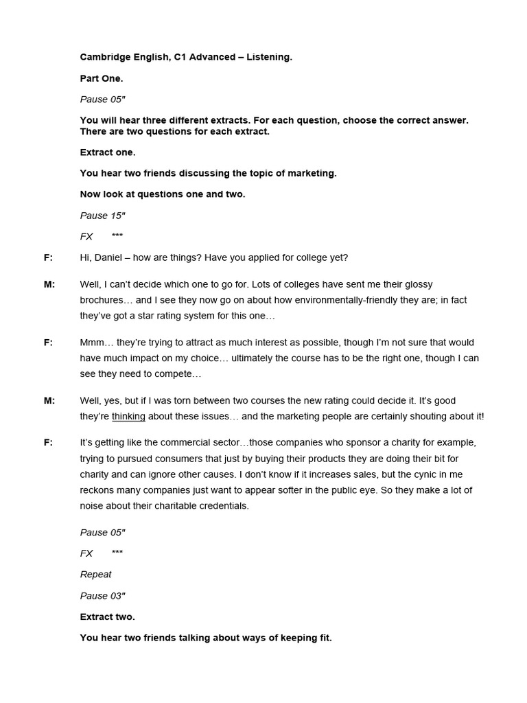 697500 c1 Advanced Listening Sample 1 Tapescript | PDF