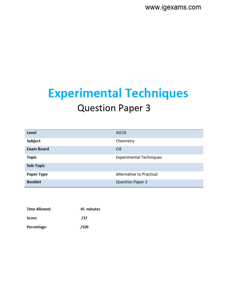 2.3 Experimental Techniques CIE IGCSE Chemistry Practical QP | PDF ...