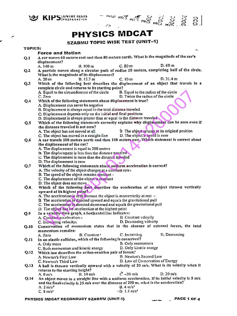 Kips Physics Test#1 Reconduct Session | PDF