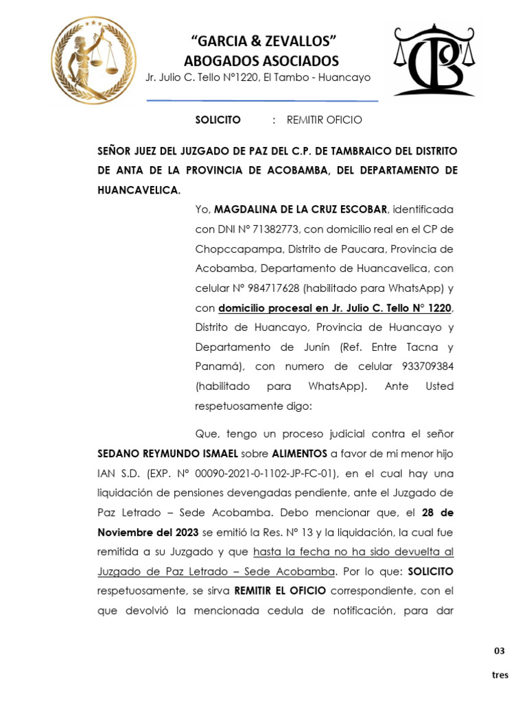Solicito Remitir Oficio | PDF | Ley Pública | Judicaturas