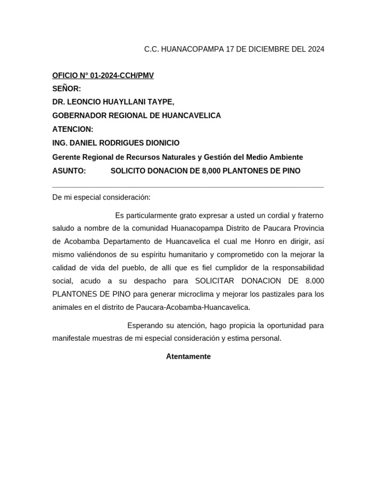 Solicitud de Donacion HUANACOPAMPA | PDF