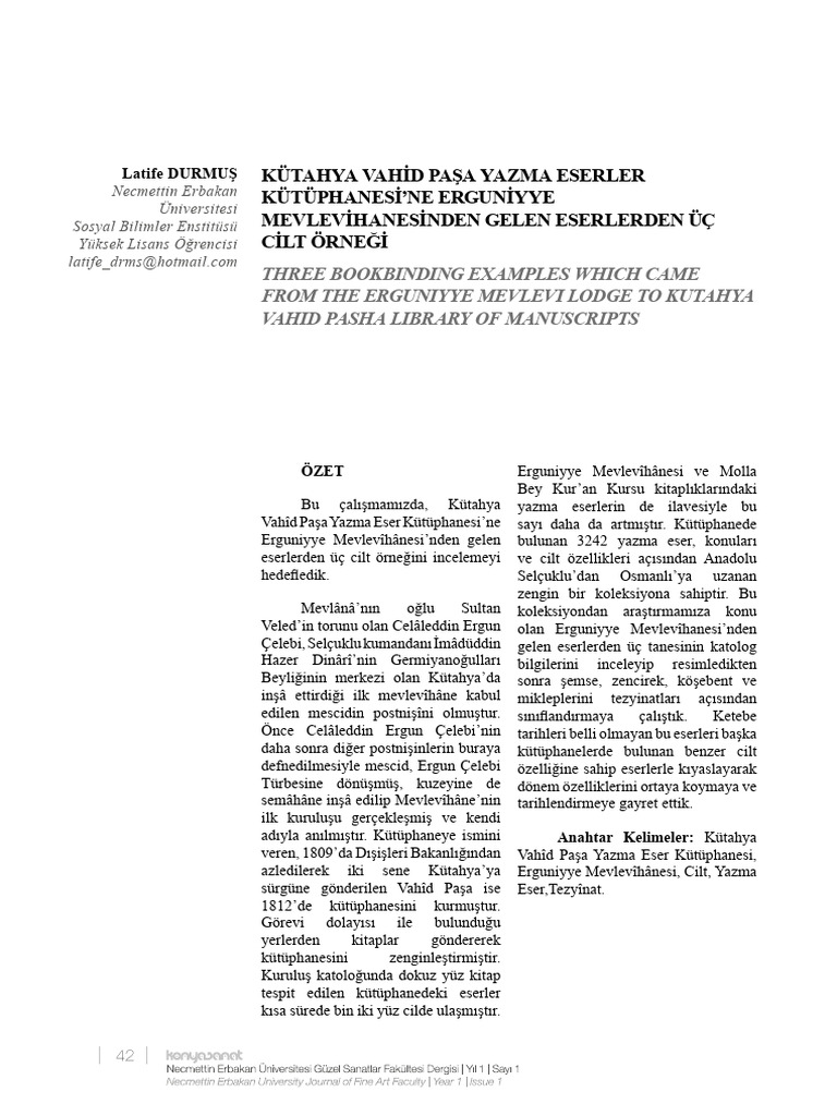 Kutahya Vahi D Pasa Yazma Eserler Kutuph | PDF