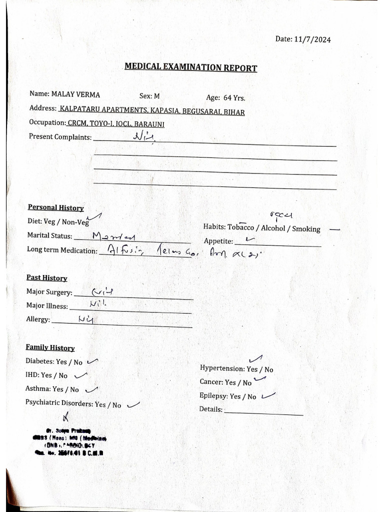 Medical Examination Report & Attachments | PDF