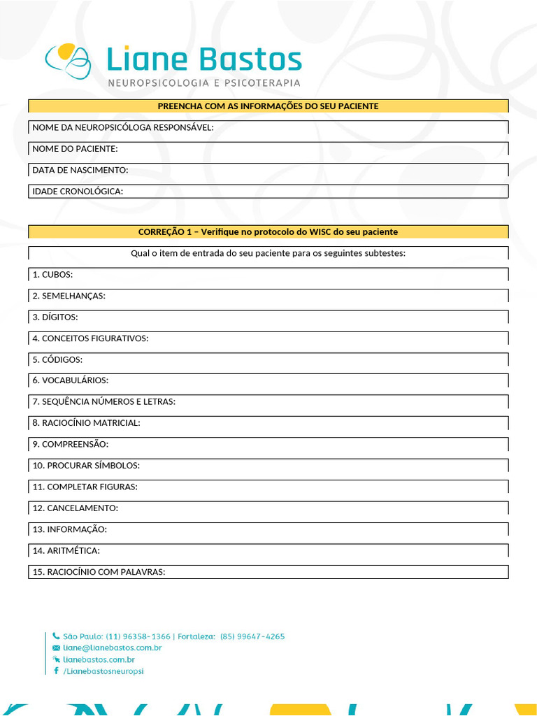 Registro para Mentoria de WISC IV - Academia Liane Bastos de ...