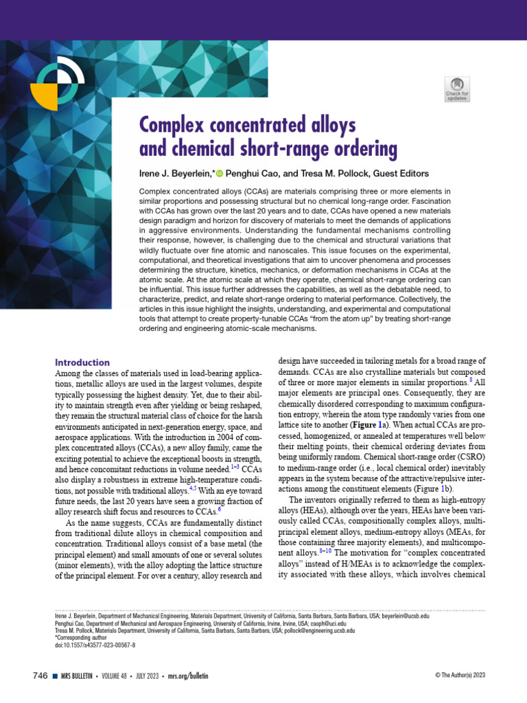 Complex Concentrated Alloys and Chemical Short‑Range Ordering | PDF | Dislocation | Alloy