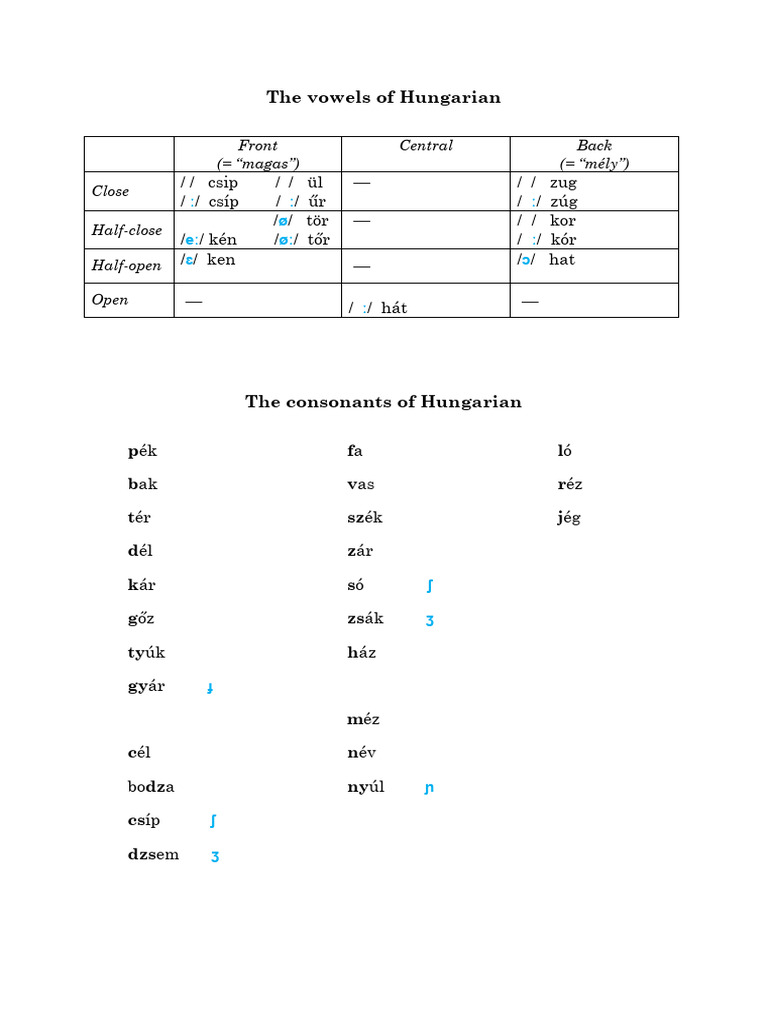 Hungarian Vowels and Consonants With An Example | PDF