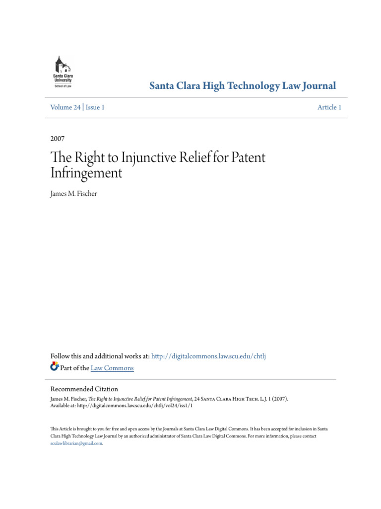 The Right To Injunctive Relief For Patent Infringement | PDF | Legal Remedy | Equity (Law)