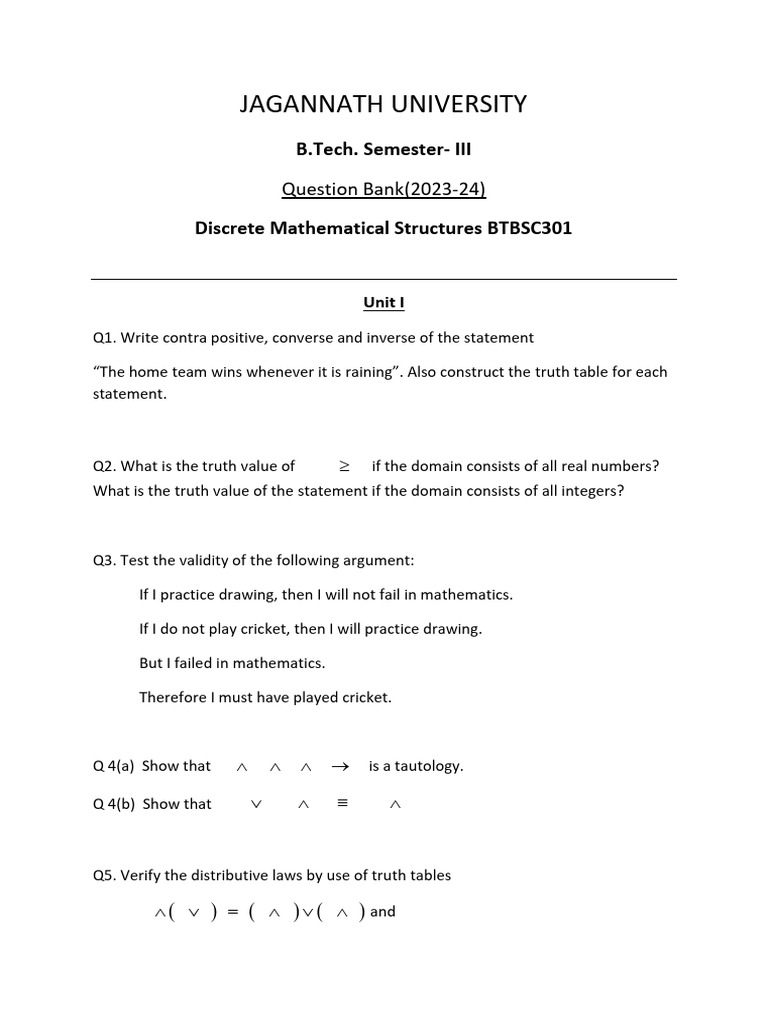 Discrete Mathematics B.Tech III sem | PDF | Group (Mathematics) | Abstract Algebra