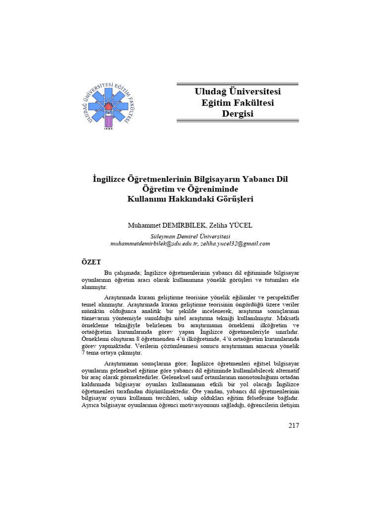 __ngilizce ____retmenlerinin Bilgisayar__n Yabanc__ Dil ____retim ve ____reniminde Kullan__m ...