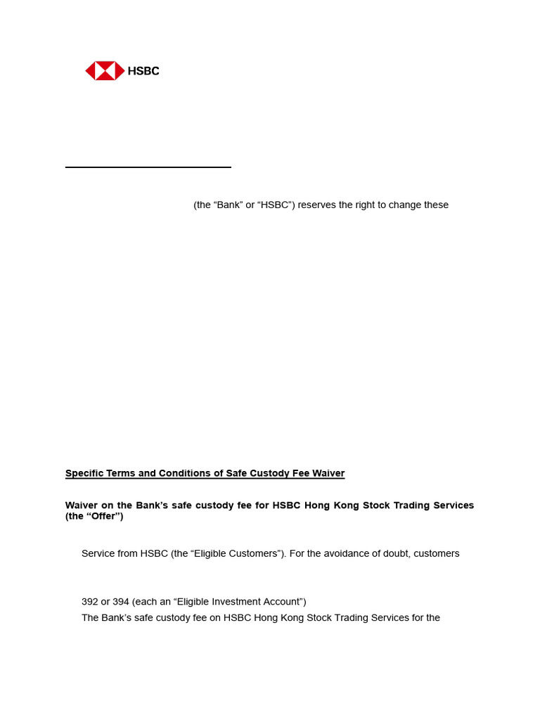 Safe Custody Fee Waiver 2024 TNC | PDF | Investing | Banks