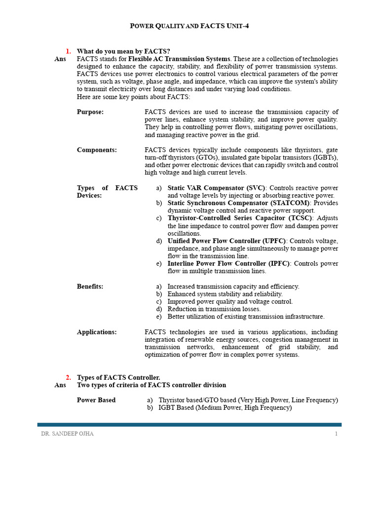 Power Quality and Facts - Unit4 | PDF | Electric Power Transmission ...