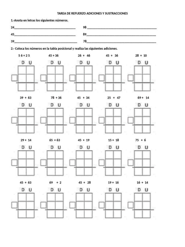Tarea de Refuerzo Adiciones y Sustracciones Guiaaaaa | PDF