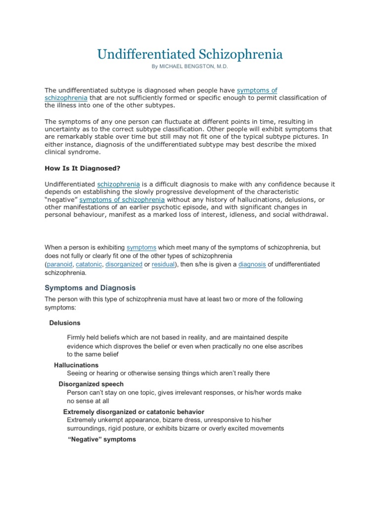 Undifferentiated Schizophrenia | PDF