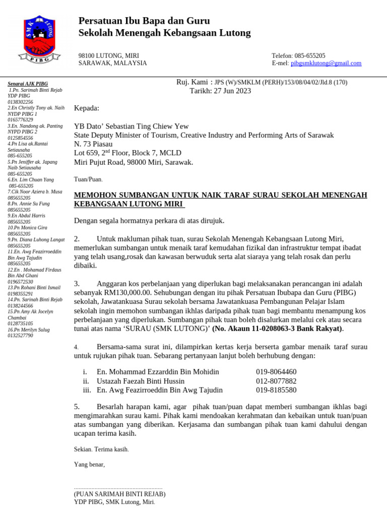 mohon sumbangan YB Dato’ Sebastian Ting Chiew Yew 2023 - Copy | PDF