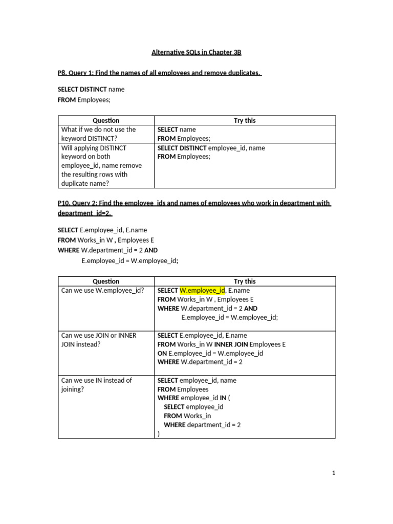 Alternative SQLs in Chapter 3B | PDF | Data Management | Databases