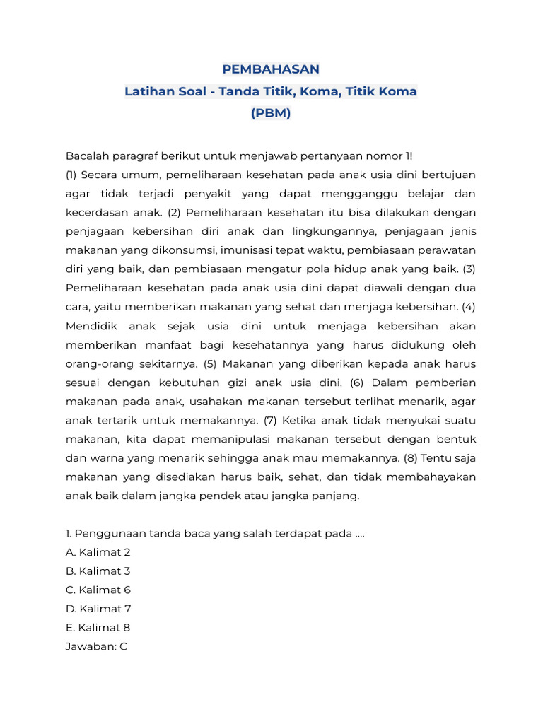 Latihan Tanda Baca: Titik dan Koma | PDF