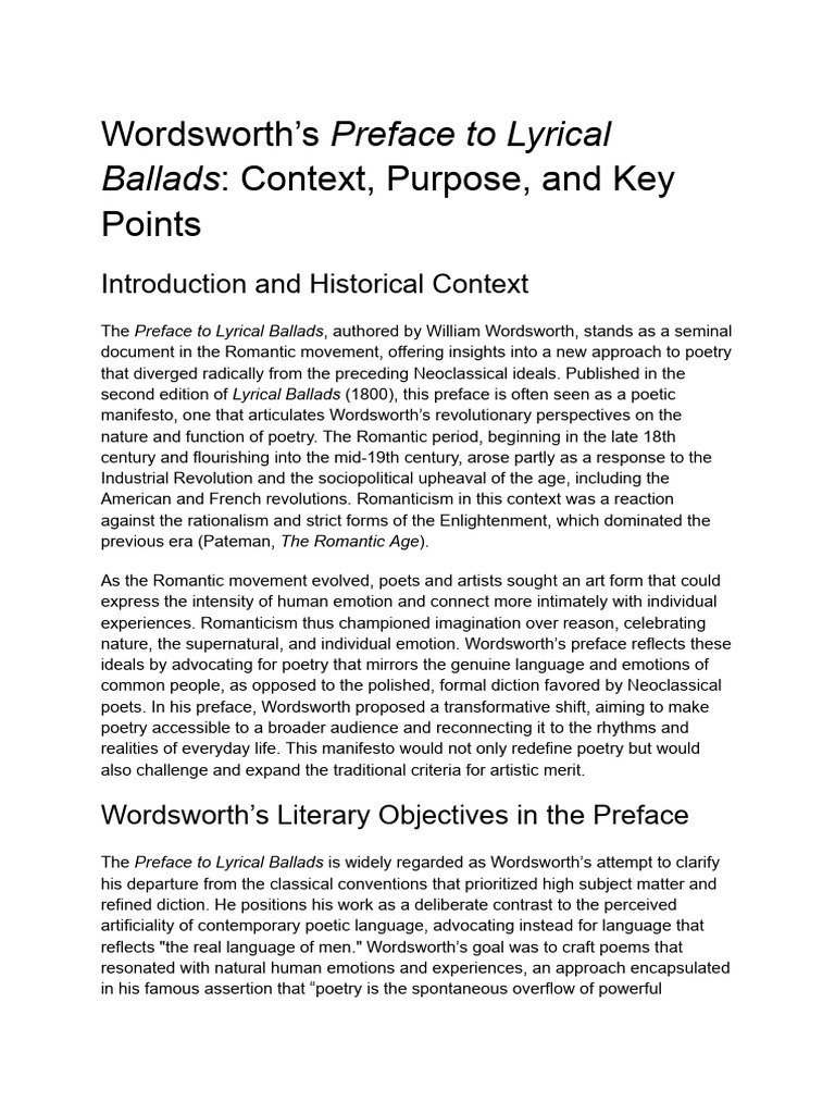 UNIT III MODULE II Preface To Lyrical Ballads | PDF | Romanticism | Poetry