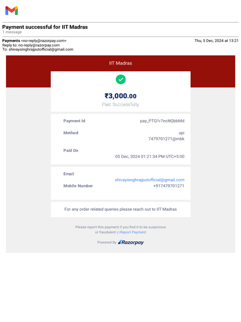 Gmail - Payment Successful For IIT Madras | PDF