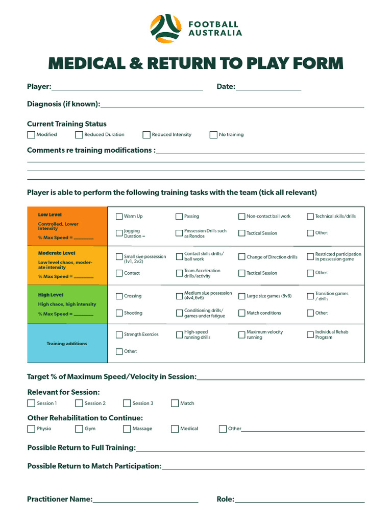 Football Australia RTP Medical Form_2023 | PDF
