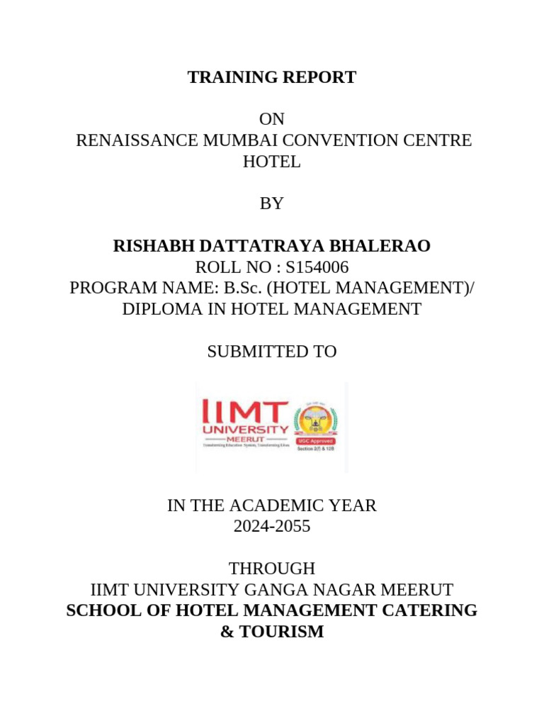 Hotel Management Training Report 2024 | PDF | Marriott International ...