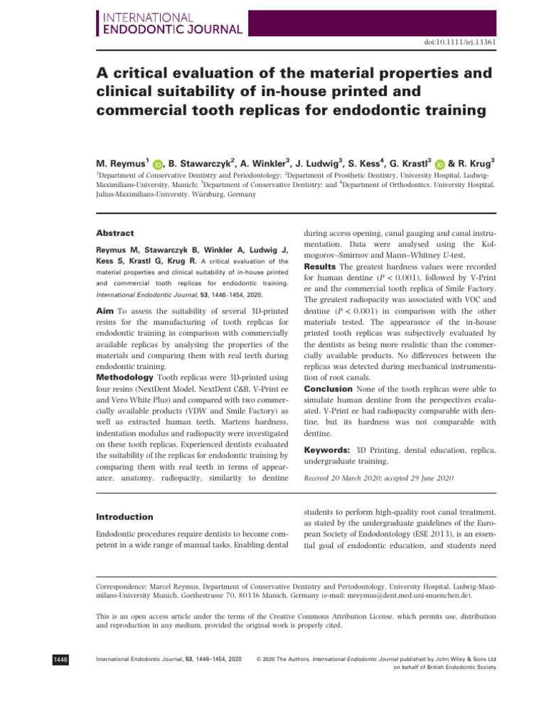 Evaluation of 3D-Printed Tooth Replicas | PDF | Medical Specialties | Dentistry