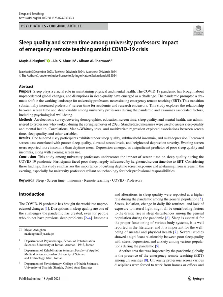 2024. Sleep quality and screen time among university professors | PDF ...