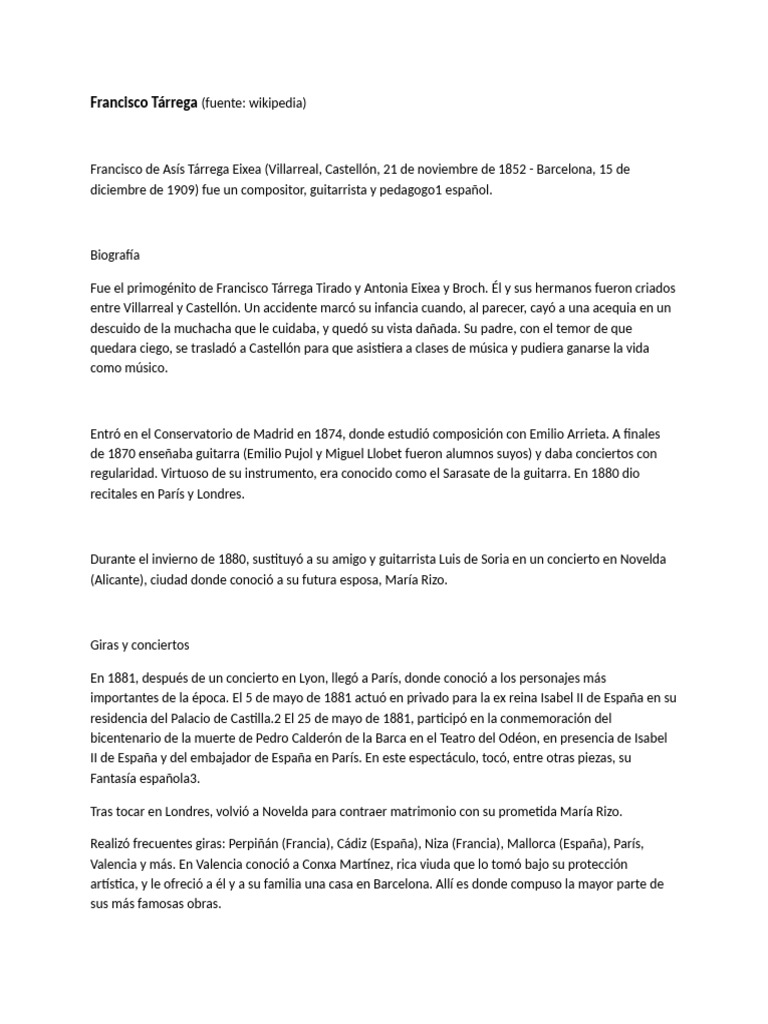 Francisco Tárrega: Maestro de la Guitarra | PDF | Música clásica