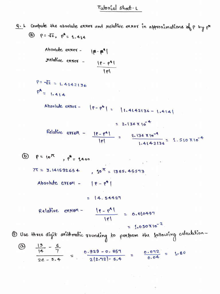 MA-201 Tutorial Sheet-1 Solution | PDF