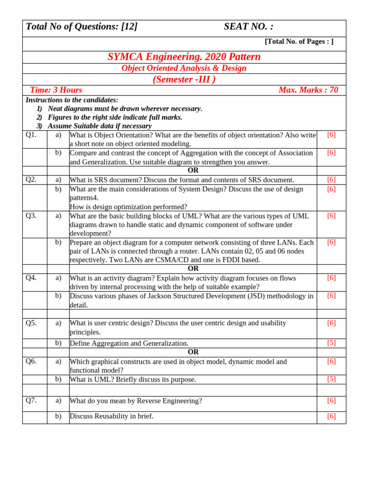 MCA Question Paper OOAD | PDF | Computer Engineering | Computer Science