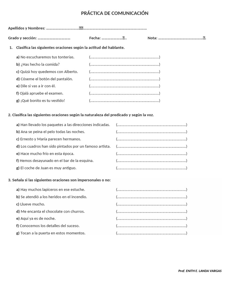 Práctica 2 Clases de Oraciones | PDF | Gramática