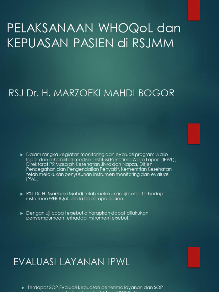 Pelaksanaan Whoqol Dan Kepuasan Pasien Di RSJMM | PDF