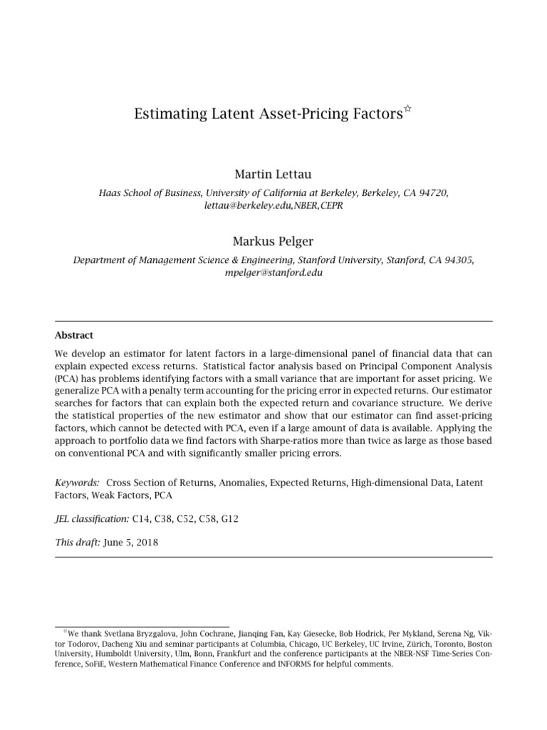 Estimating Latent Asset-pricing Factors | PDF | Principal Component Analysis | Eigenvalues And ...