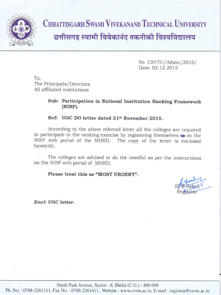 Participation in National Institution Ranking Framework (NIRF) | PDF