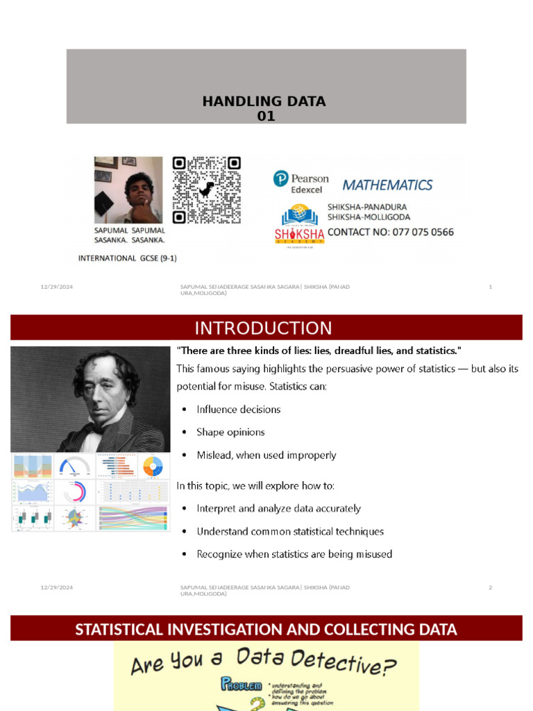 Data Handling and Statistical Analysis | PDF