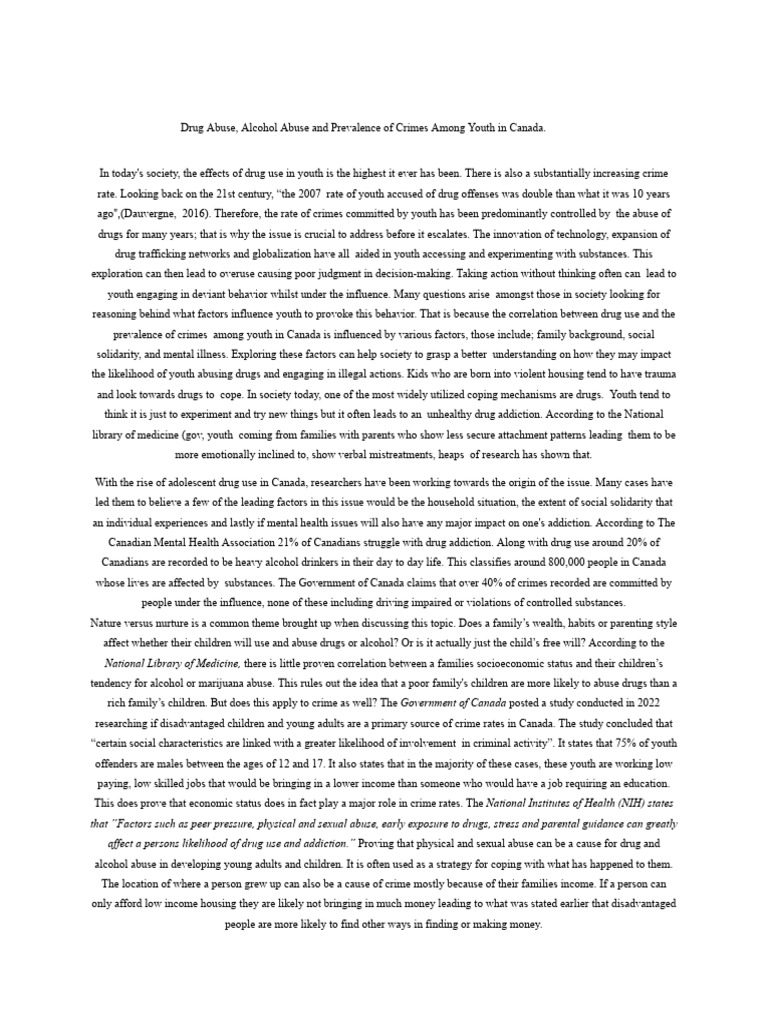SOCI 1000 Research Paper Introduction | PDF | Substance Abuse | Adolescence