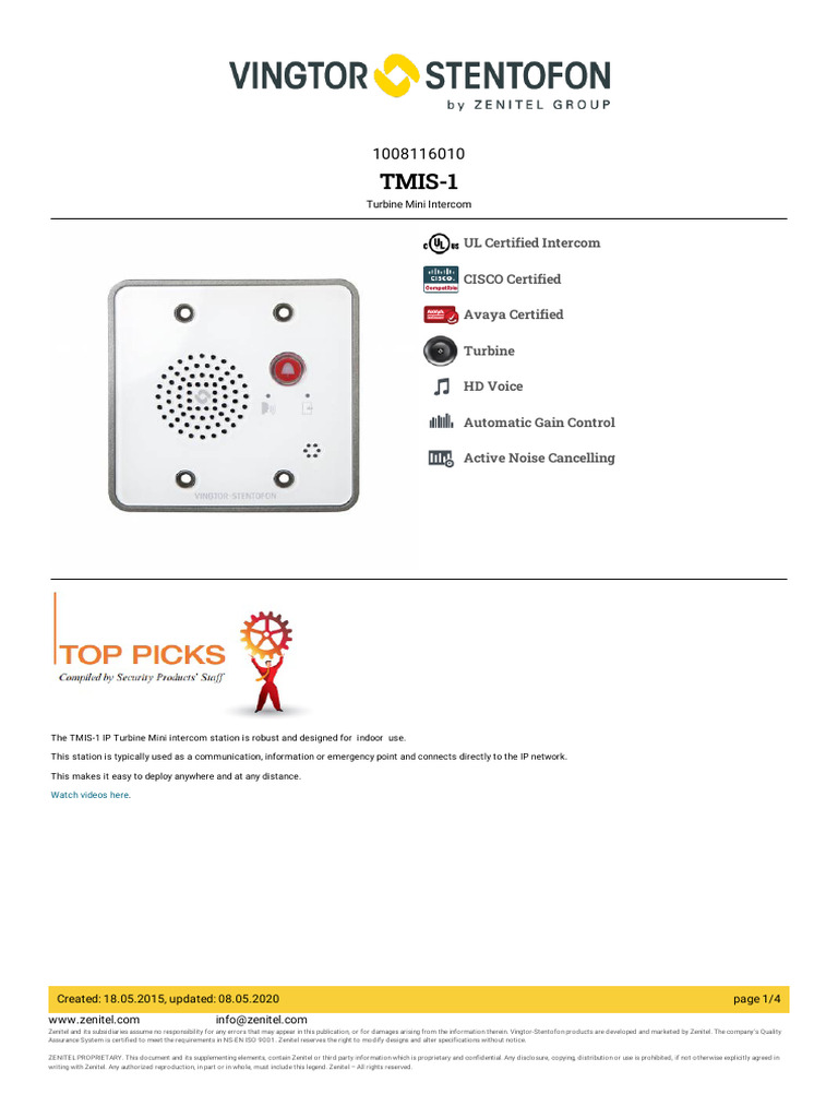 Zenitel-TMIS-1-1008116010 | PDF | Microphone | Session Initiation Protocol
