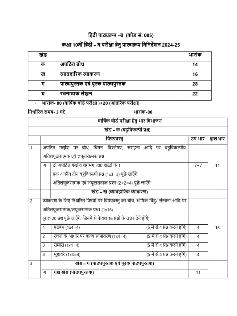 HINDI B Syllabus | PDF