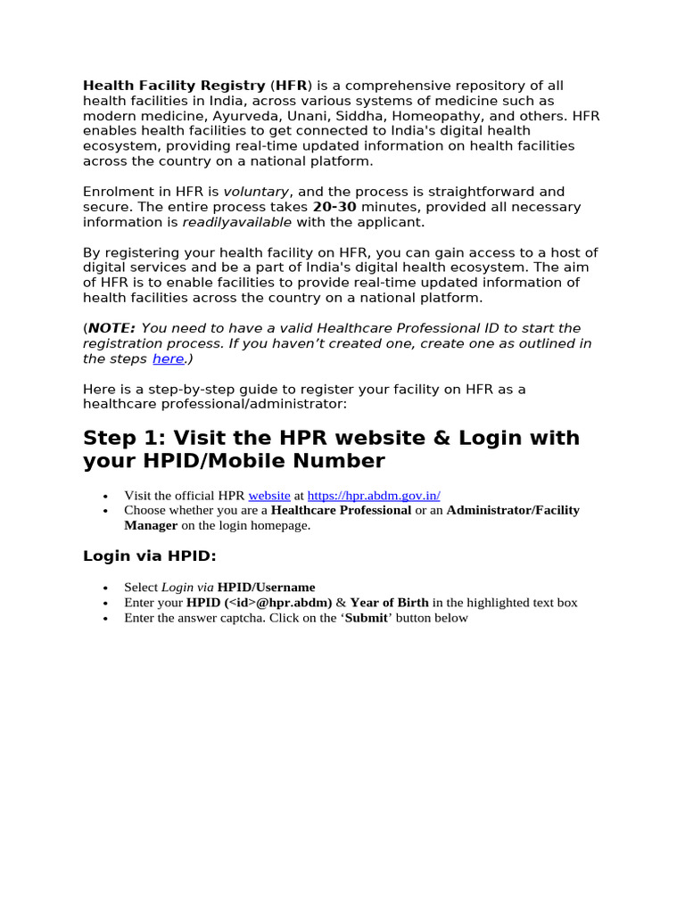Health Facility Registry Registration Guide | PDF | Computing