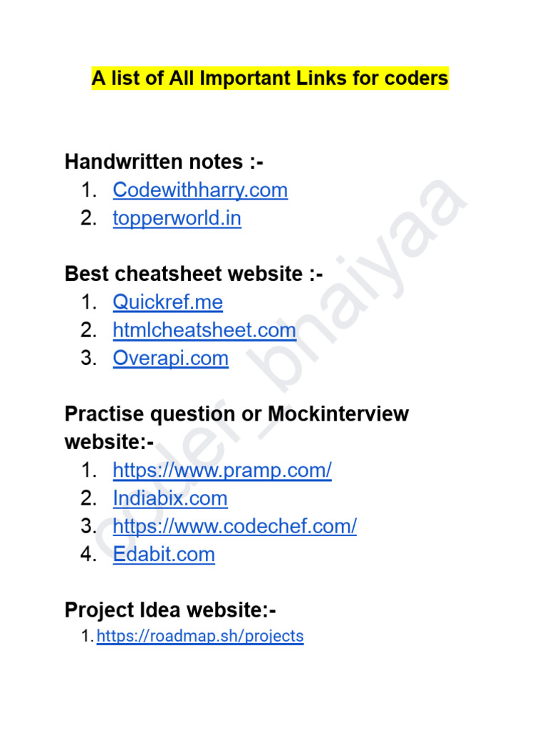 A List of All Important Links for Coders | PDF