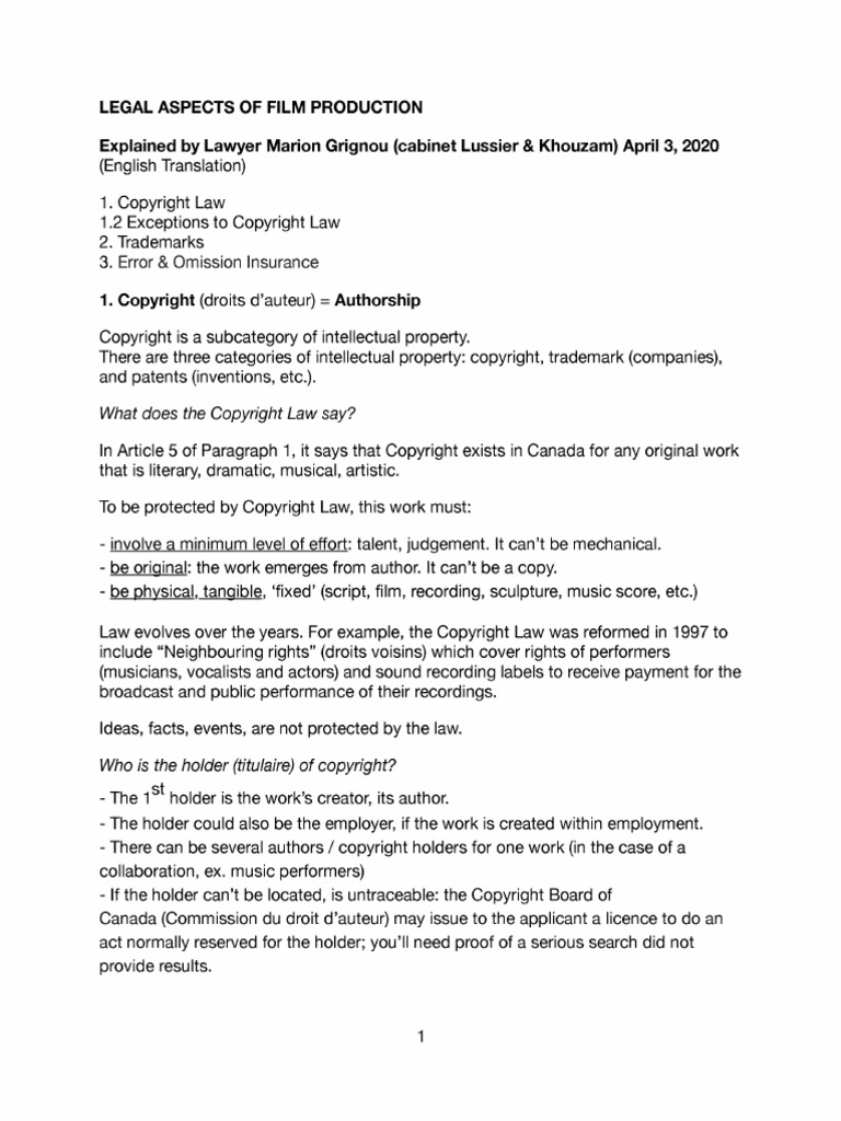 Legal Aspects of Film Production | PDF